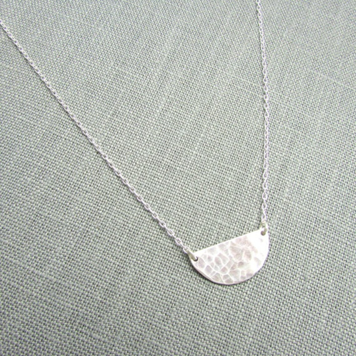 Silver Half Moon Necklace | Hammered Half Circle Necklace | Sterling ...