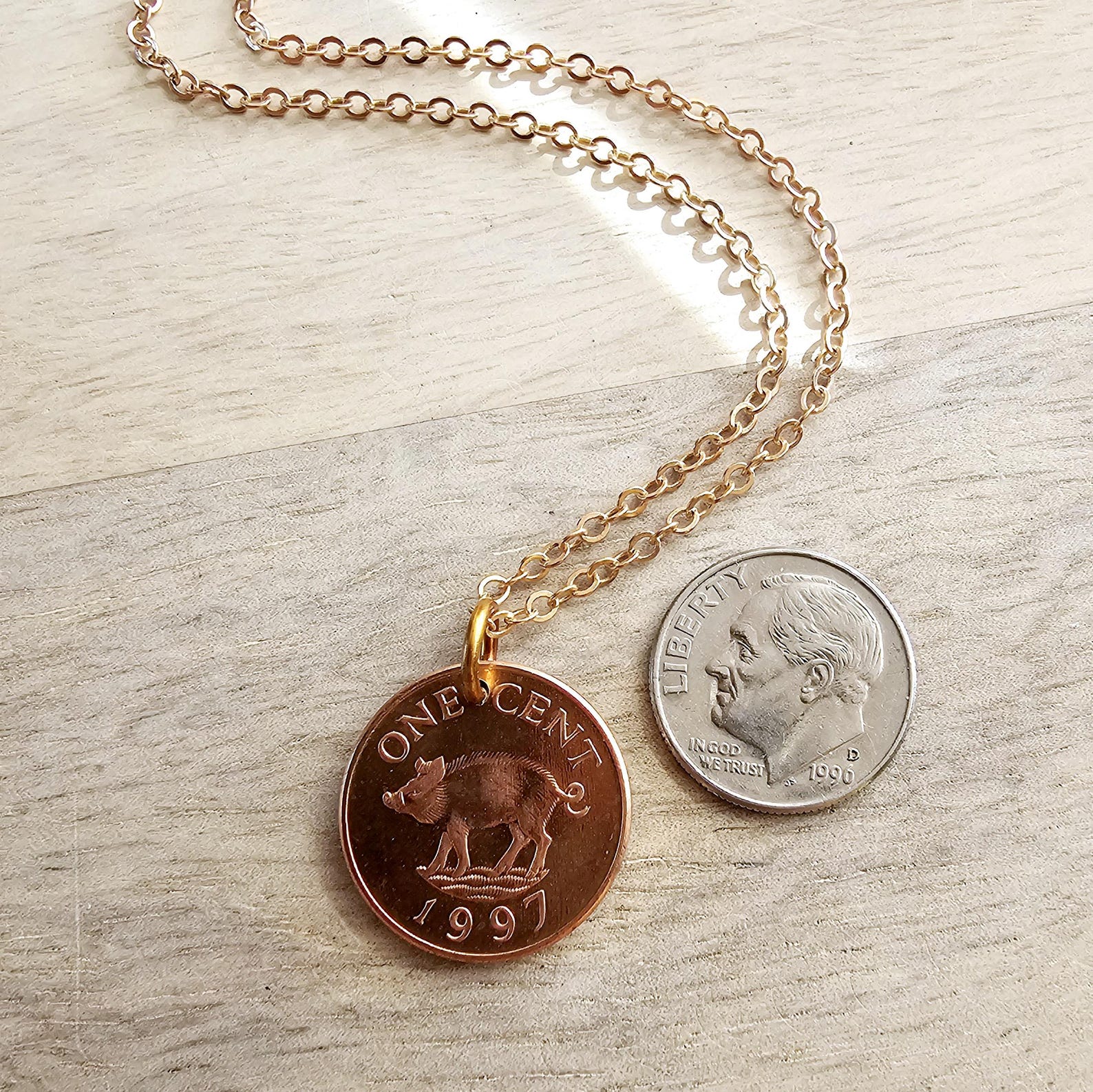 Vintage Pig Coin Necklace, 1997 Bermuda One Cent Coin, Old Coin Jewelry ...