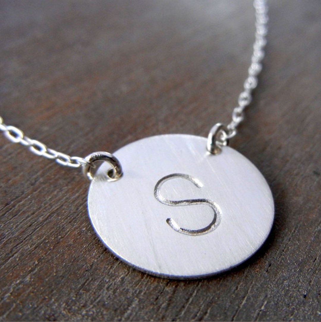 Silver Monogram Necklace, Double Chain, Custom Letter Charm, Engraved ...