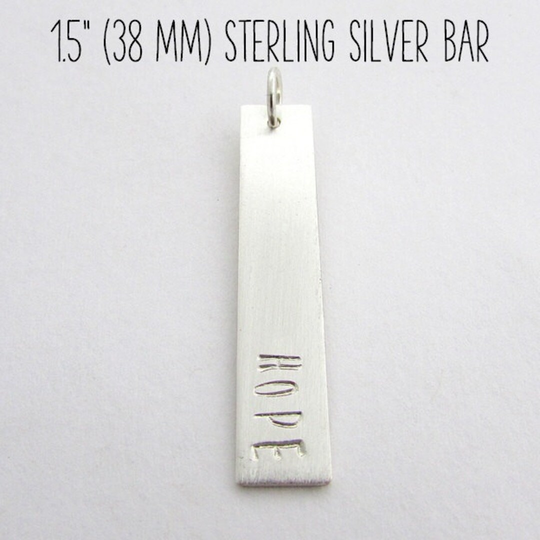 Silver Bar Charm | Personalized Long 1.5" (38 Mm) Pendant | Custom Hand ...