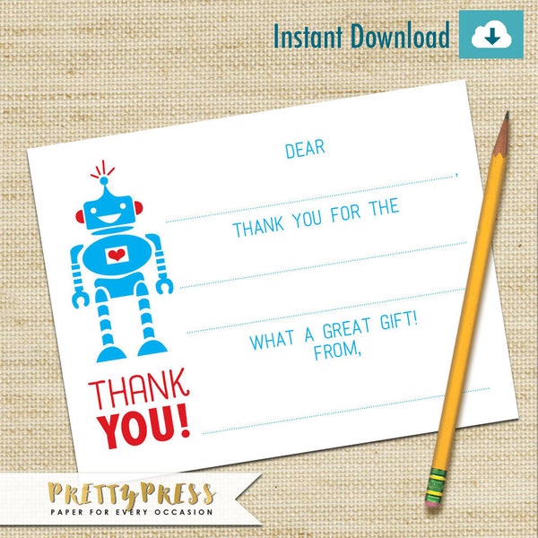 Robot Thank You Cards - Etsy