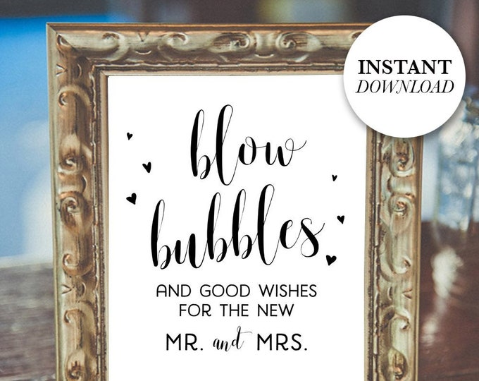 Blow Bubbles Wedding, Wedding Send off Sign, Printable Bubbles Sign ...
