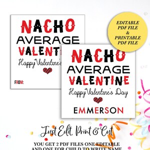 Printable Valentine Cards for Kids, Chip Bag Valentine Tags, Nacho ...