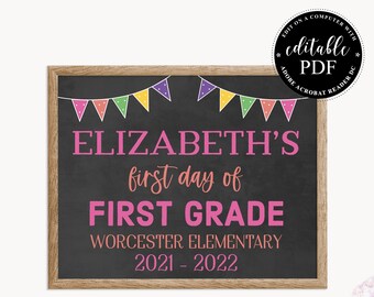 Editable First Day of School Printable Sign Chalkboard Back - Etsy