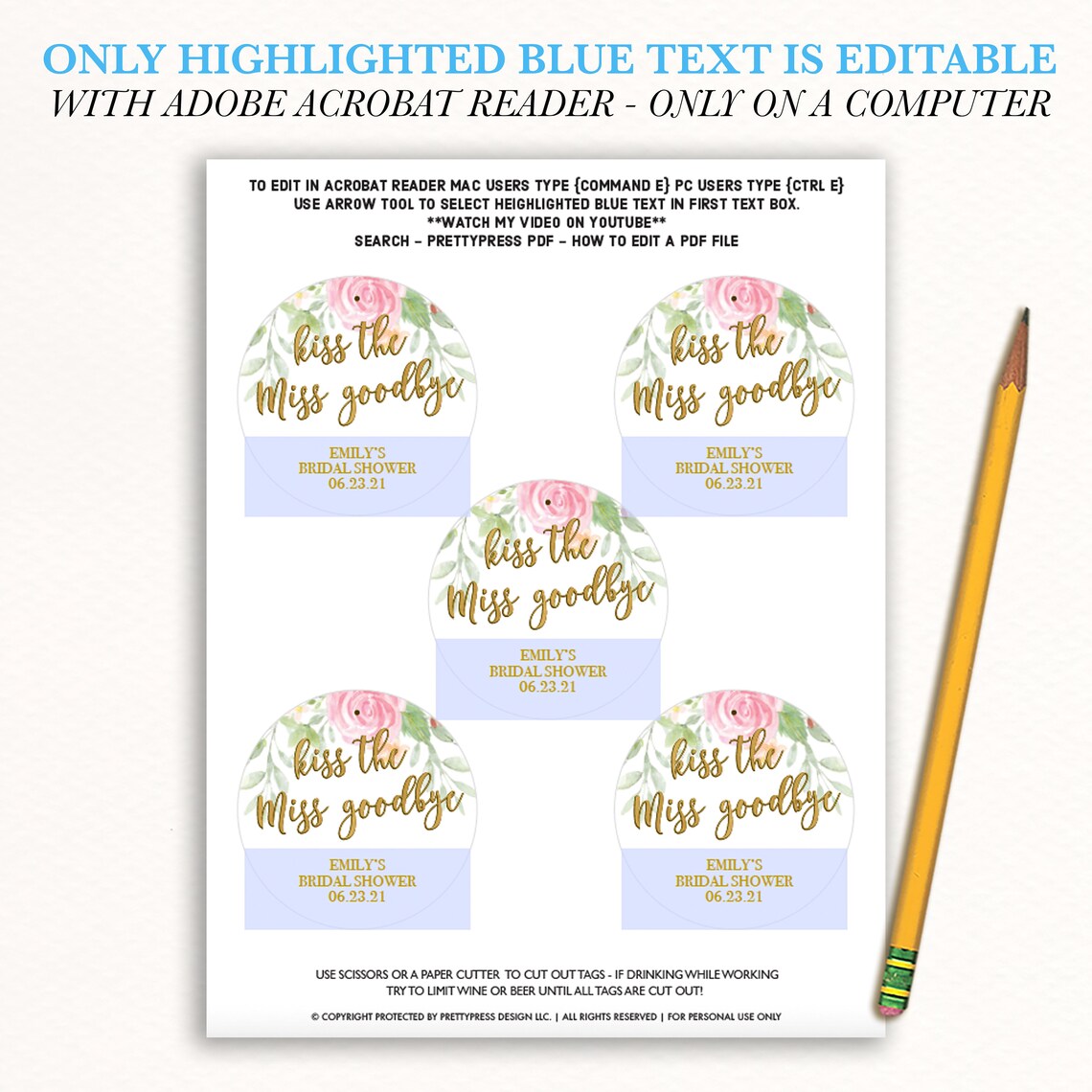 Kiss the Miss Goodbye Tag Instant Download Bridal Shower - Etsy