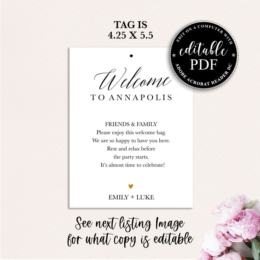 Printable Welcome Tags, Welcome Wedding Tag Template, Printable Wedding ...