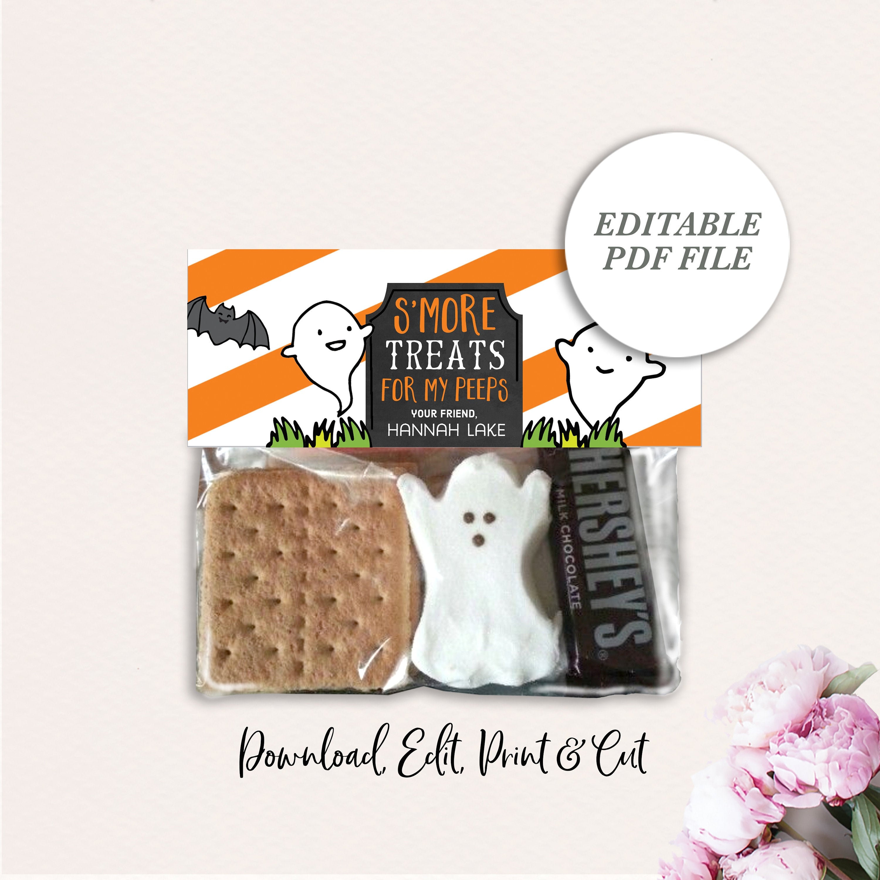 Halloween Treat Toppers, Editable Treat Bag Toppers, Smores Tags, S ...