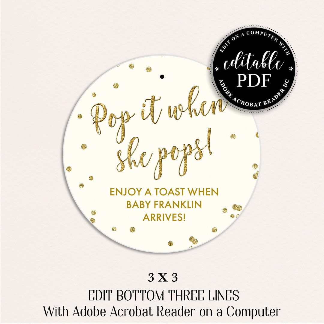 Champagne Pop Tag Baby Shower, Pop When She Pops Tags, Wine Bottle Tags ...
