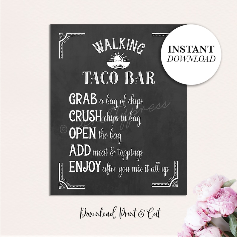 Walking Taco Bar Sign Printable Taco Bar Sign Printable | Etsy