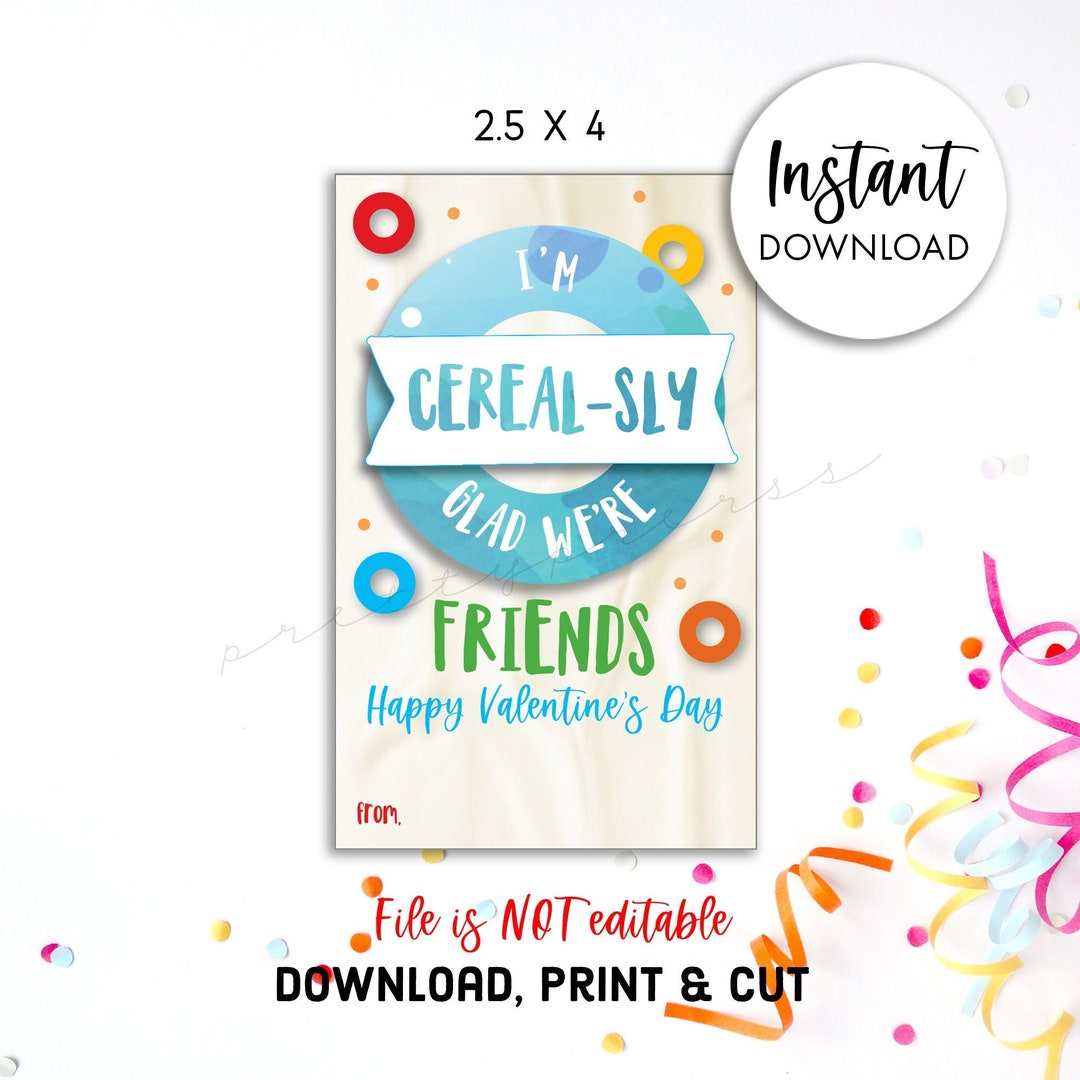 Cereal Valentine, Printable Cereal Valentine Card or Tag, Printable ...