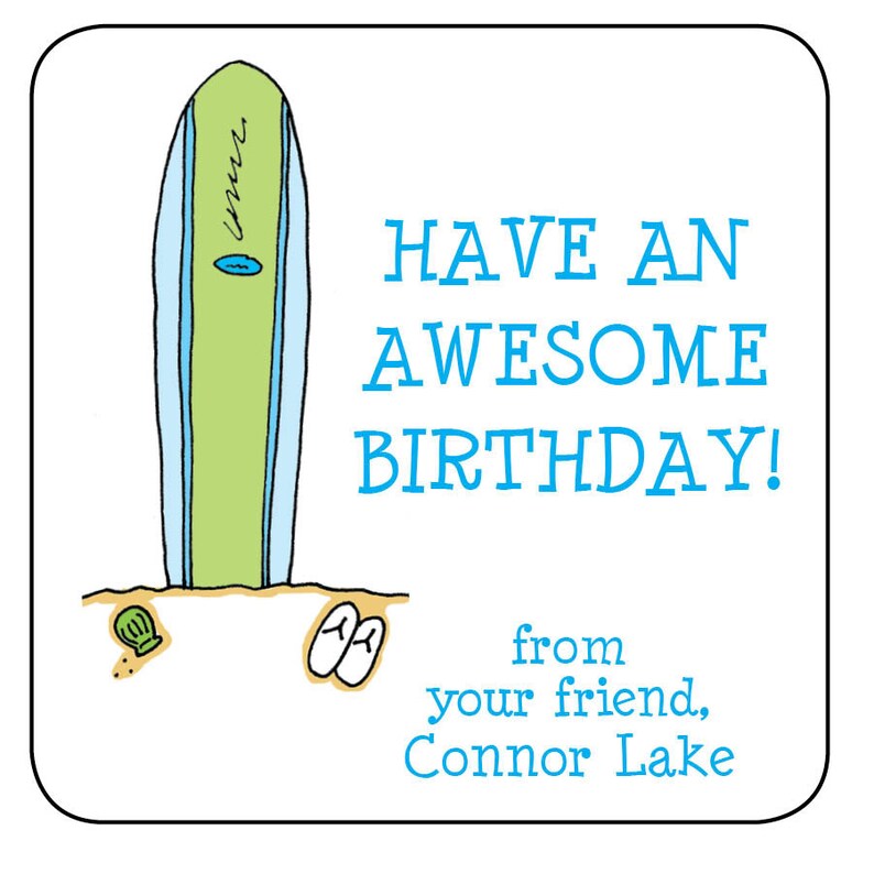 Kids Gift Label Surfboard Gift Tags Surf Birthday Stickers - Etsy