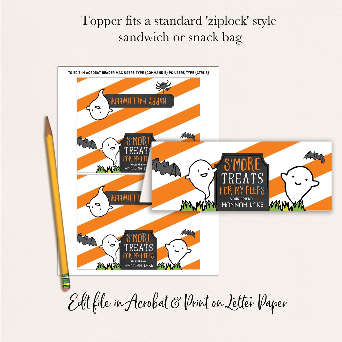 Halloween Treat Toppers Editable Treat Bag Toppers Smores - Etsy