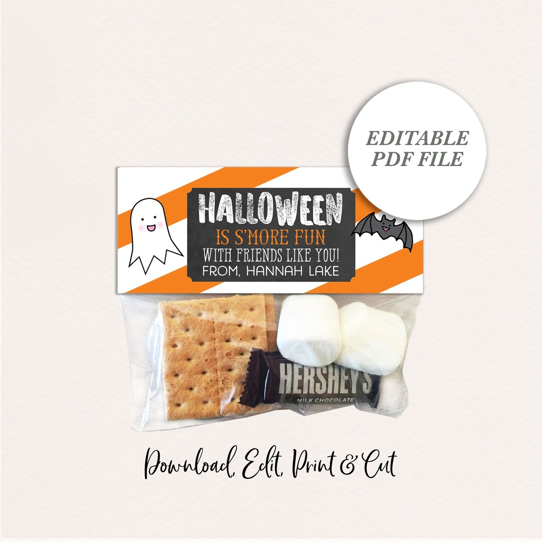 PRINTABLE Halloween Favor Tag, Editable Treat Bag Toppers, Smores Tags ...