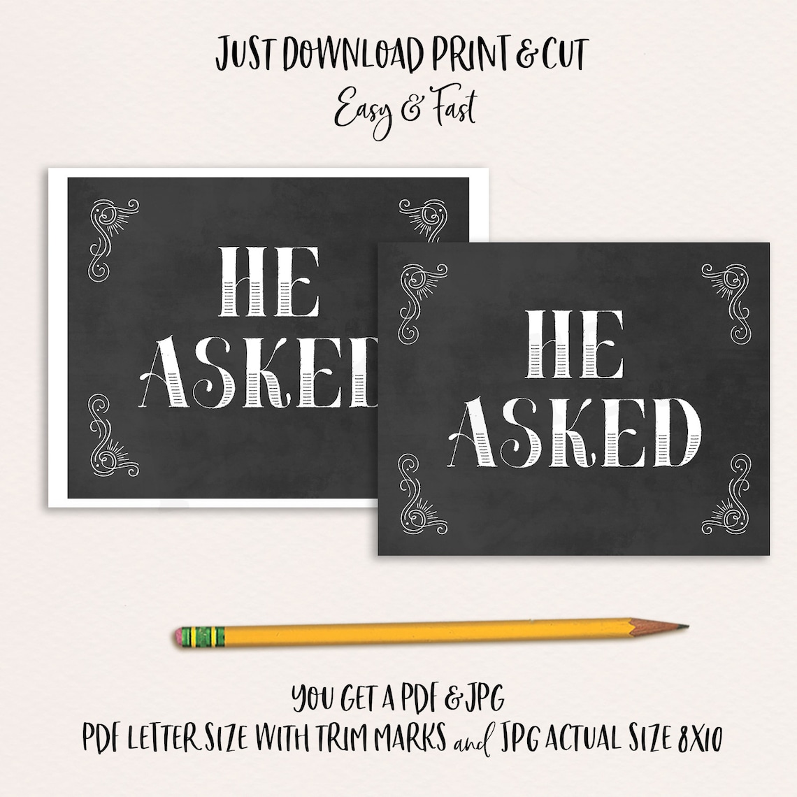 He Asked She Said Yes Printable Chalkboard Signs Engagement - Etsy