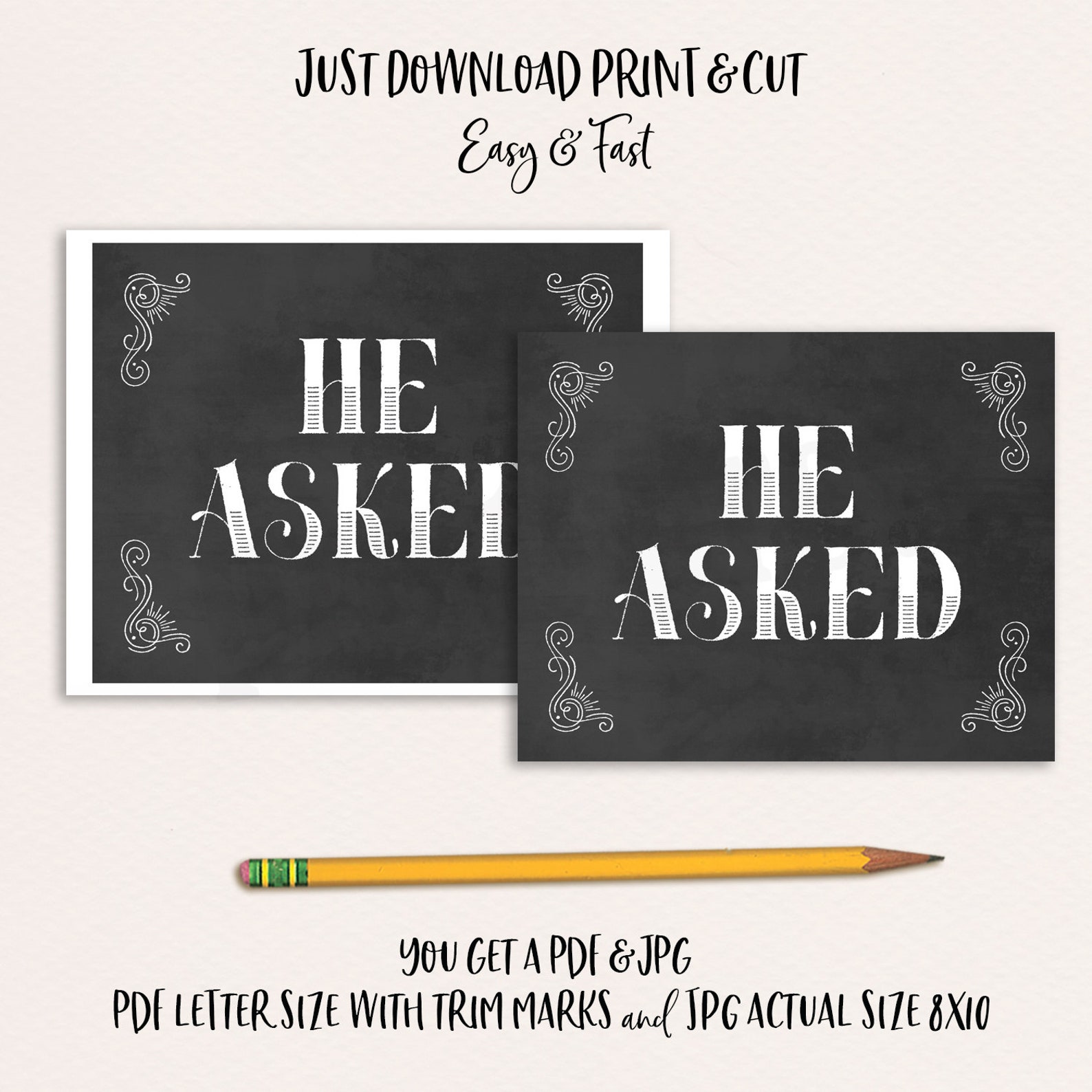He Asked She Said Yes Printable Chalkboard Signs Engagement - Etsy