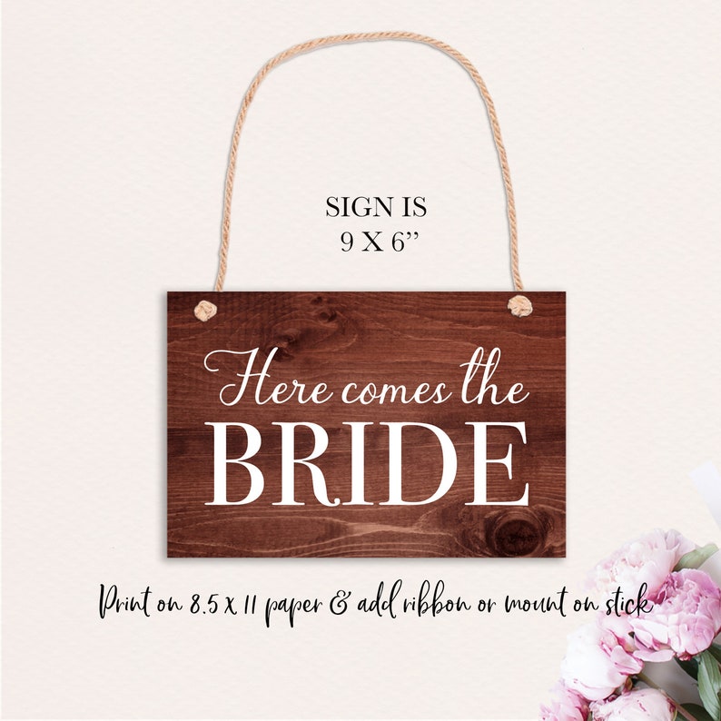 Here Comes the Bride Sign, Printable Ring Bearer Sign, Printable Faux ...