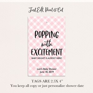 Popping With Excitement Tags, EDITABLE Popcorn Favor Tag, Baby Shower ...