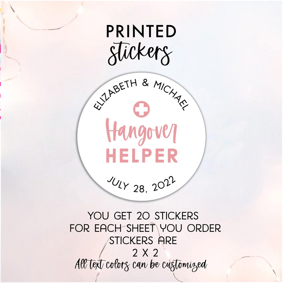 Hangover Helper Wedding Recovery Kit, Recovery Kit Stickers, Party ...