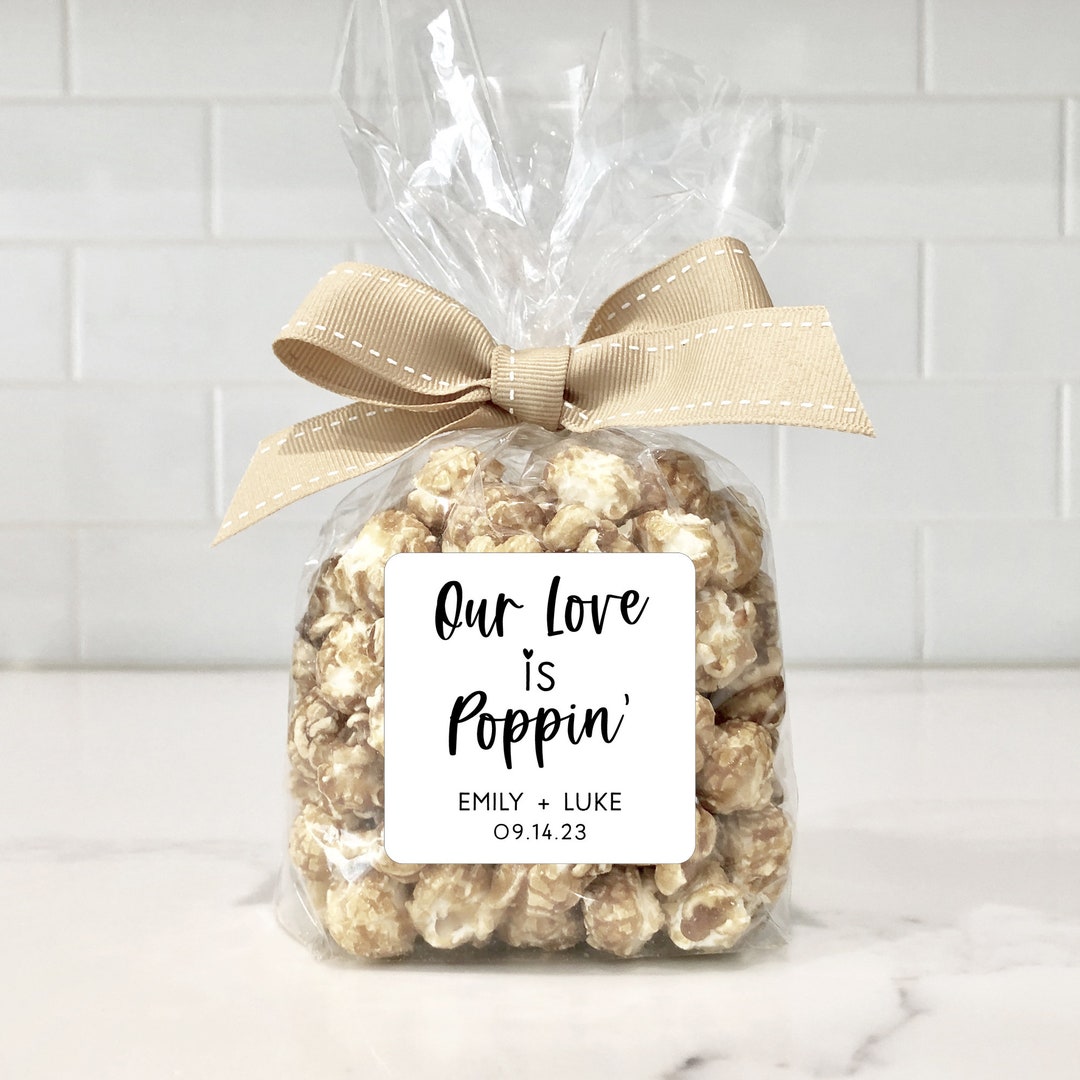 Popcorn Wedding Favor Stickers, Our Love is Poppin', Personalized ...