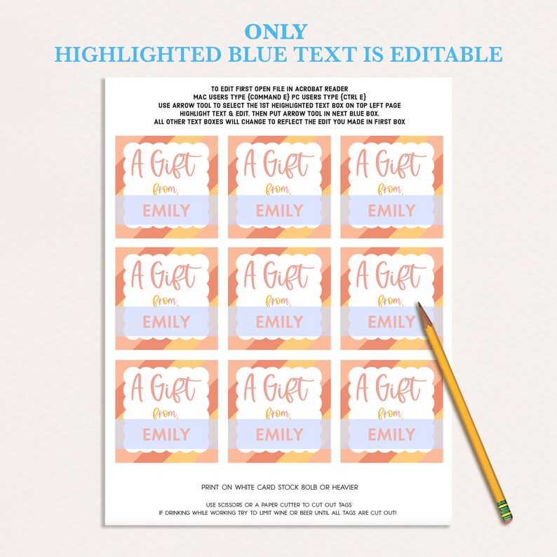 Girls Gift Tag, Kids Birthday Enclosure Card, Editable PDF - Etsy