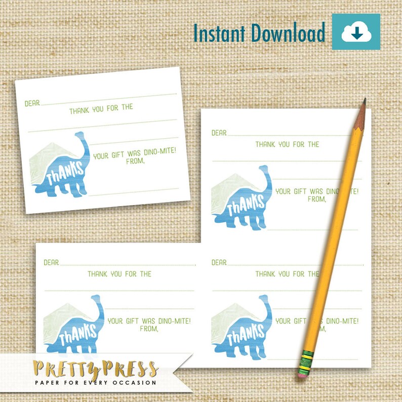 Dinosaur Thank You Cards Kids Dinosaur Party Boy Fill in | Etsy