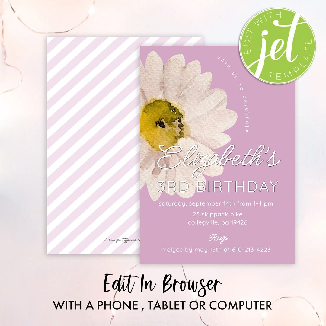 Daisy Birthday Invitation, Daisy Invite, First Birthday, Any Age ...