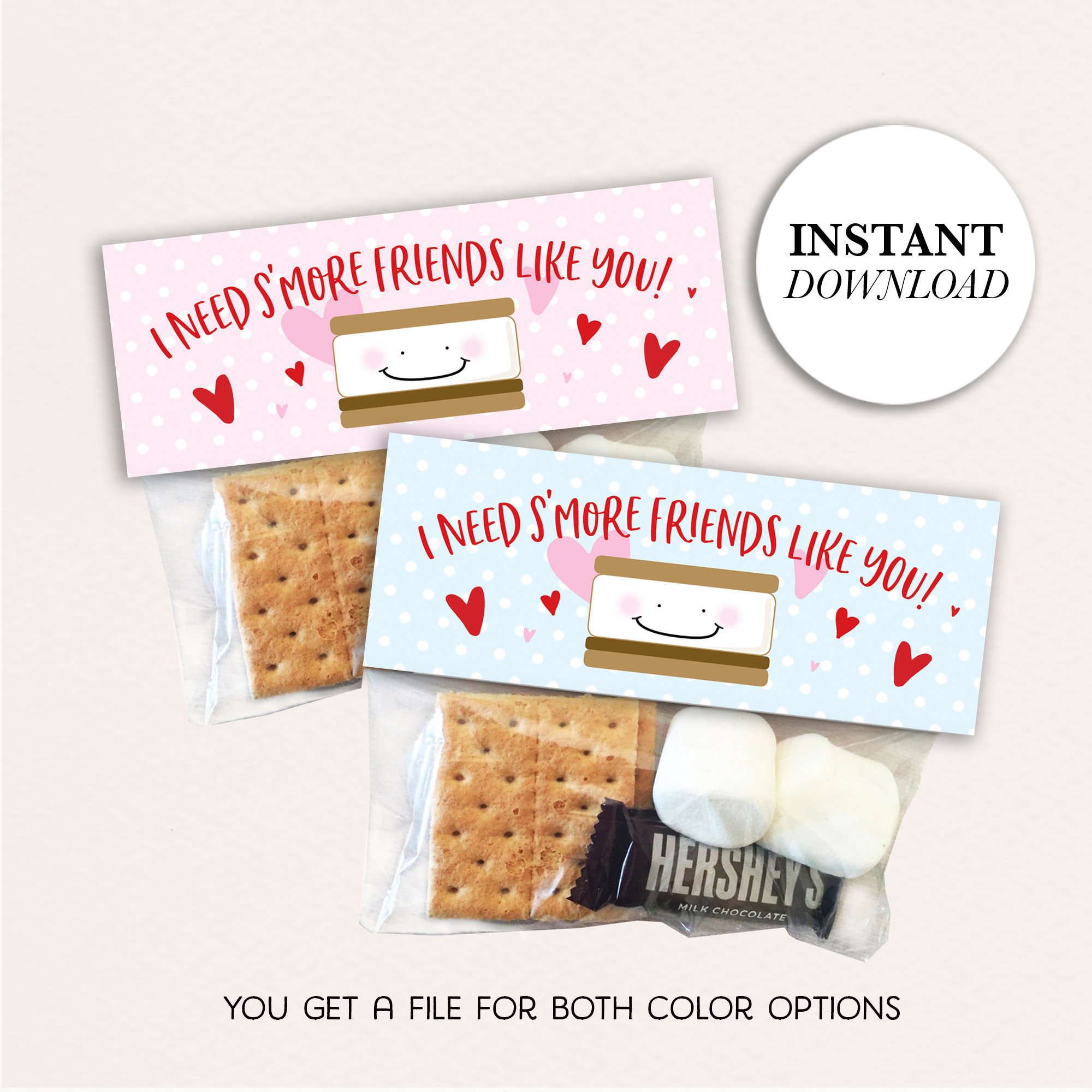 Valentine Treat Bag Toppers, KIDS PRINTABLE S'more Valentine Card ...