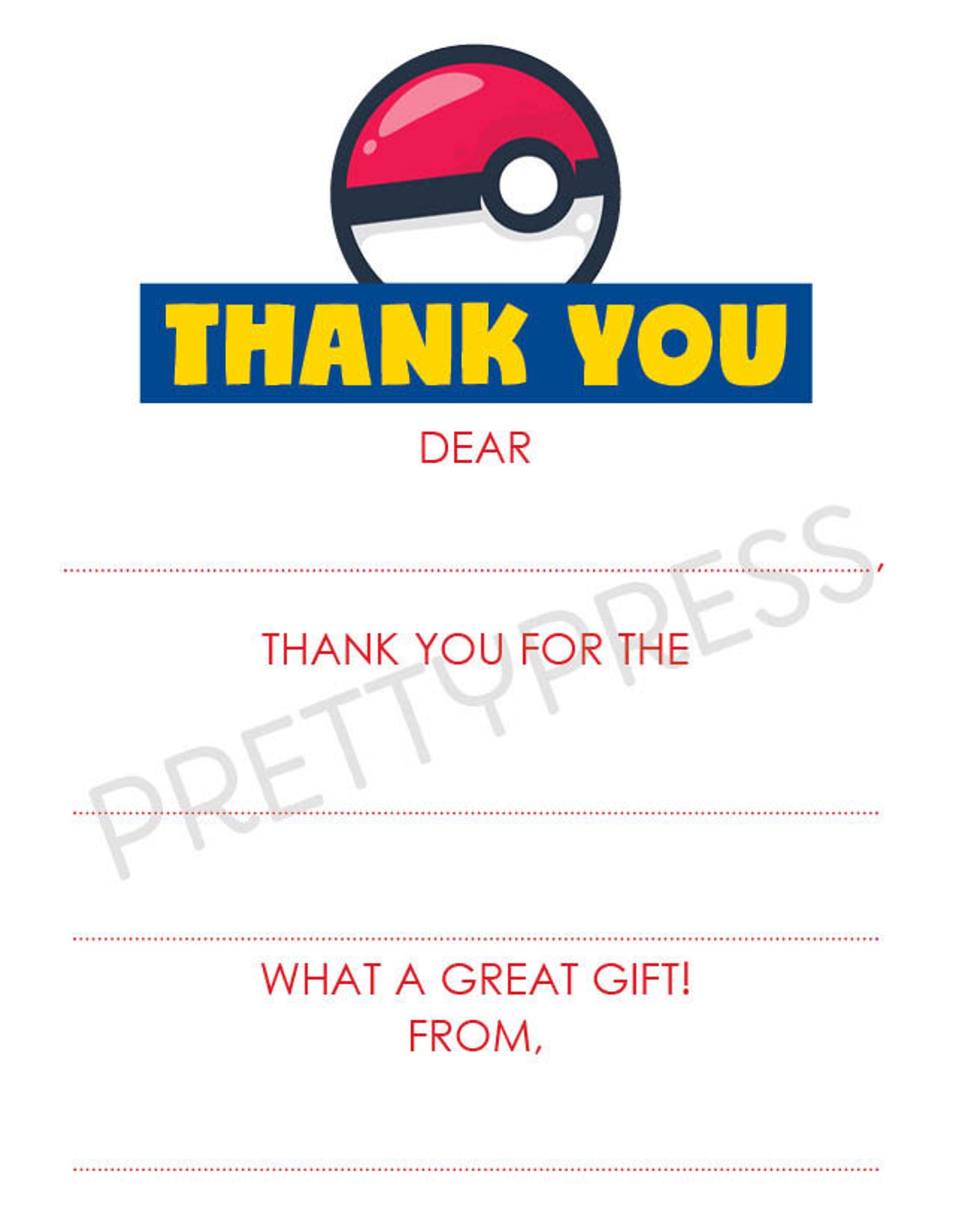 Pokemon Thank You Cards Pokemon Party Fill in Card Birthday | Etsy