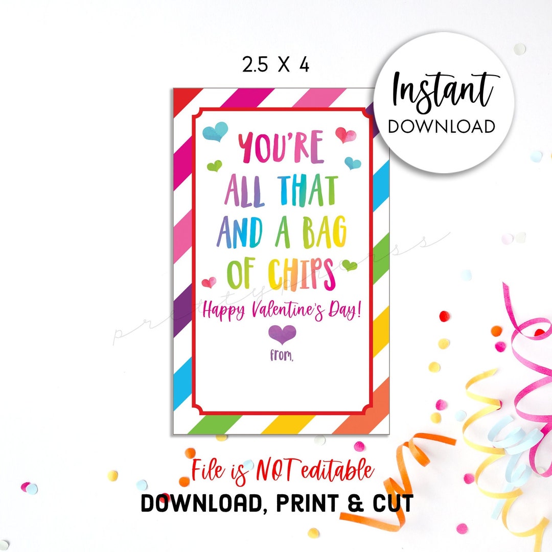 Valentine Chip Bag Printable, Rainbow Valentine, Printable Valentine ...