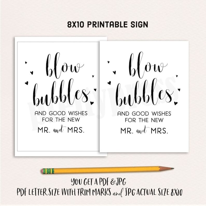 Blow Bubbles Wedding Wedding Send off Sign Printable Bubbles - Etsy