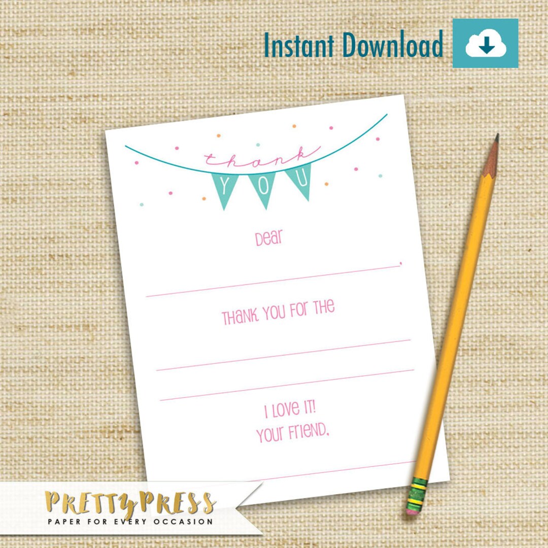 Girls Birthday Thank You Cards - Girls Birthday Fill in the Blank Cards ...