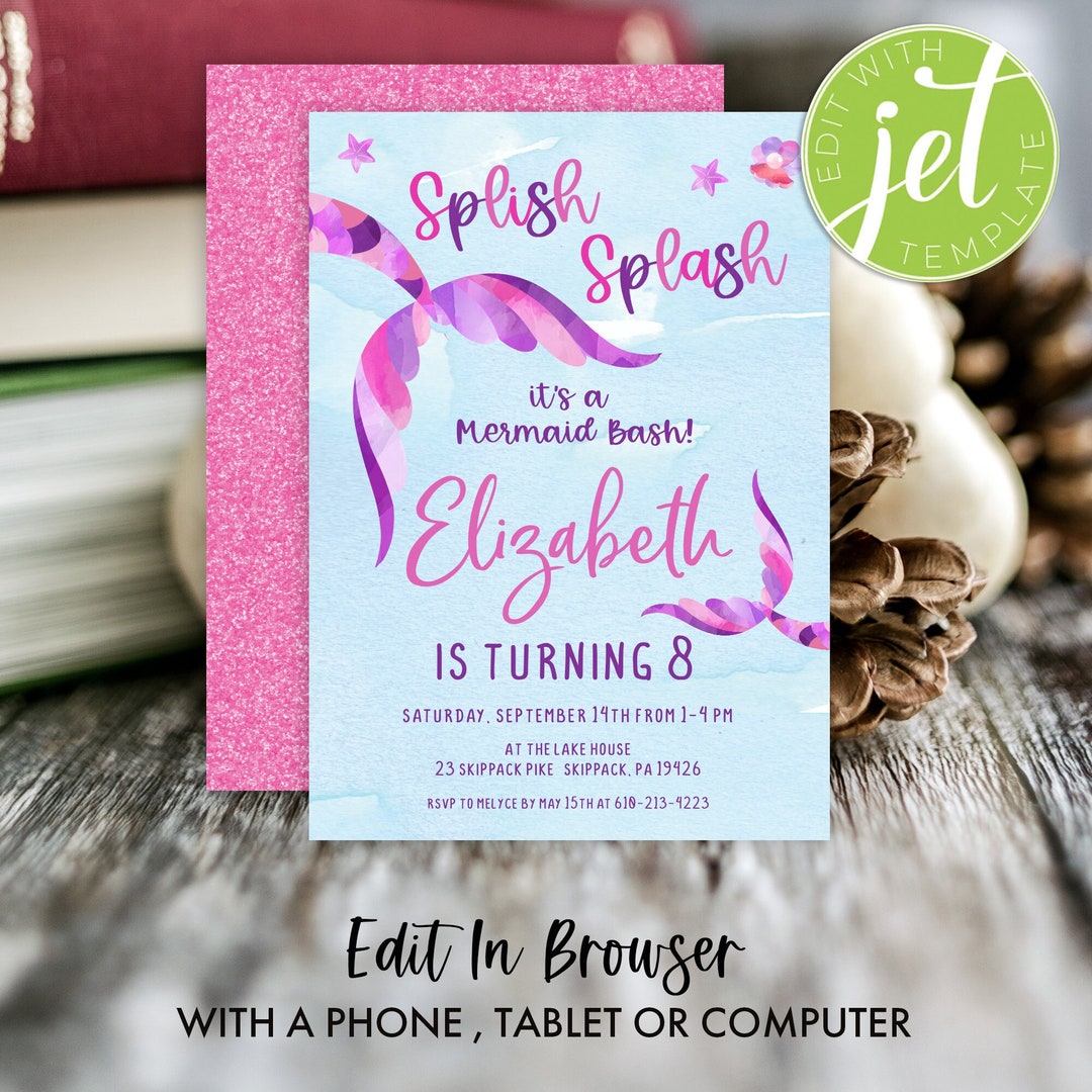 Mermaid Party Invitations, Digital Mermaid Party Invitation, Mermaid ...