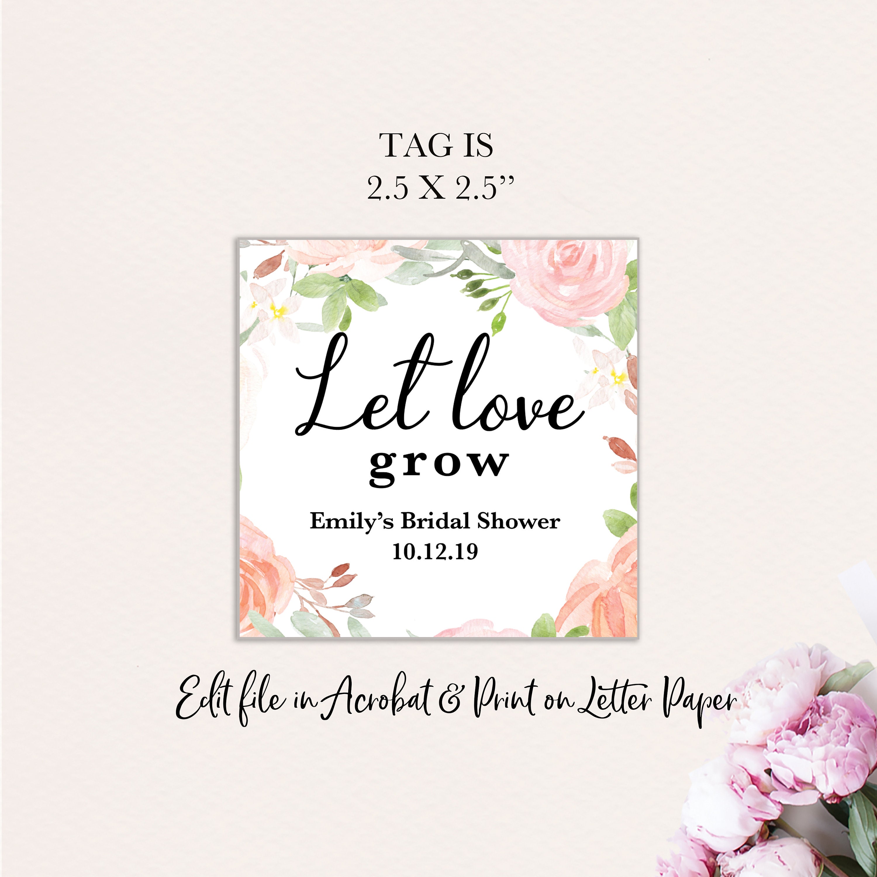 Printable Plant Tag, Let Love Grow Tag, Wedding Favor Tag, Let Love ...