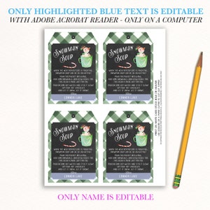 Snowman Soup Printable Tags, Hot Coco Gift Tags, Editable Gift Tag ...