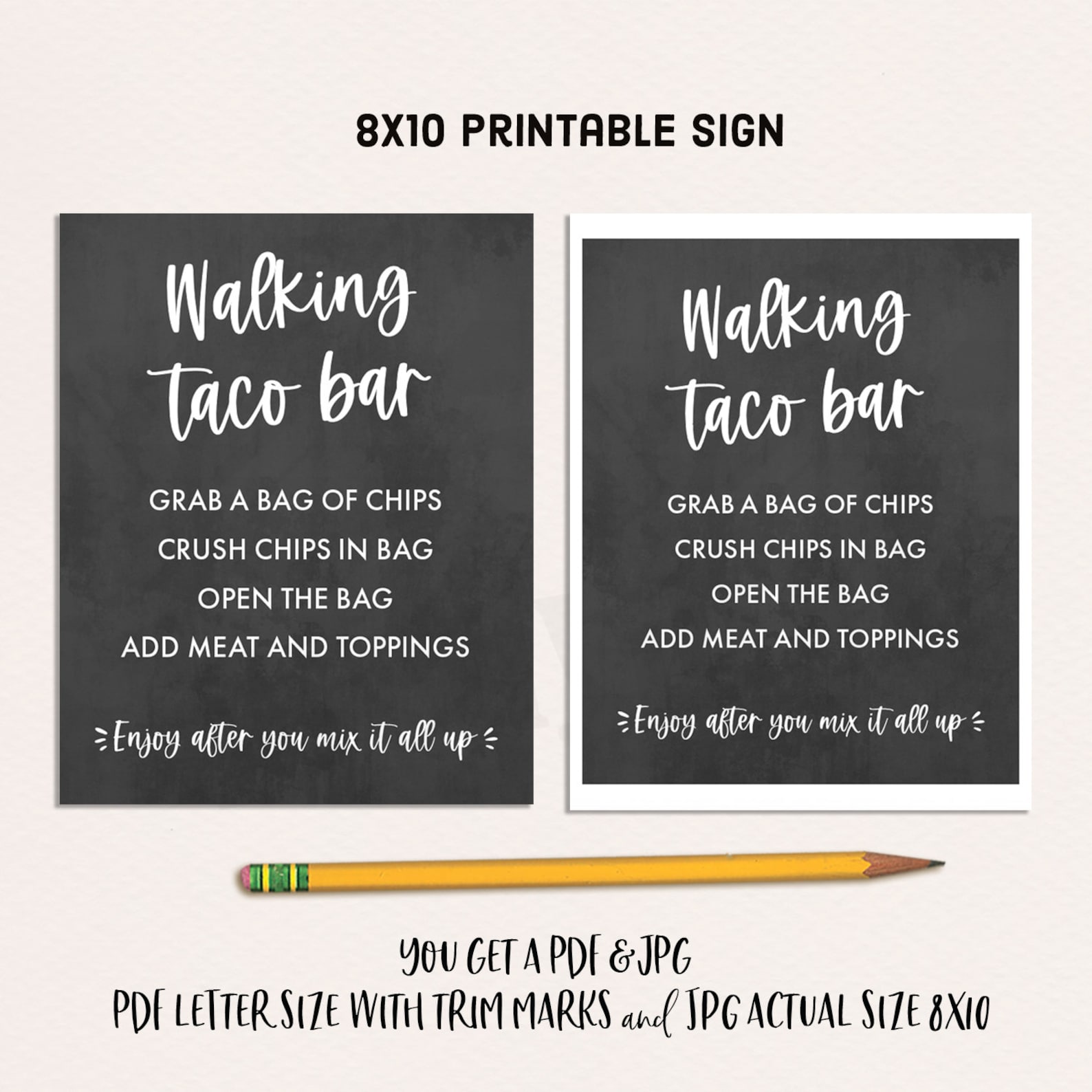 Walking Taco Sign Printable Walking Taco Bar Sign Printable | Etsy