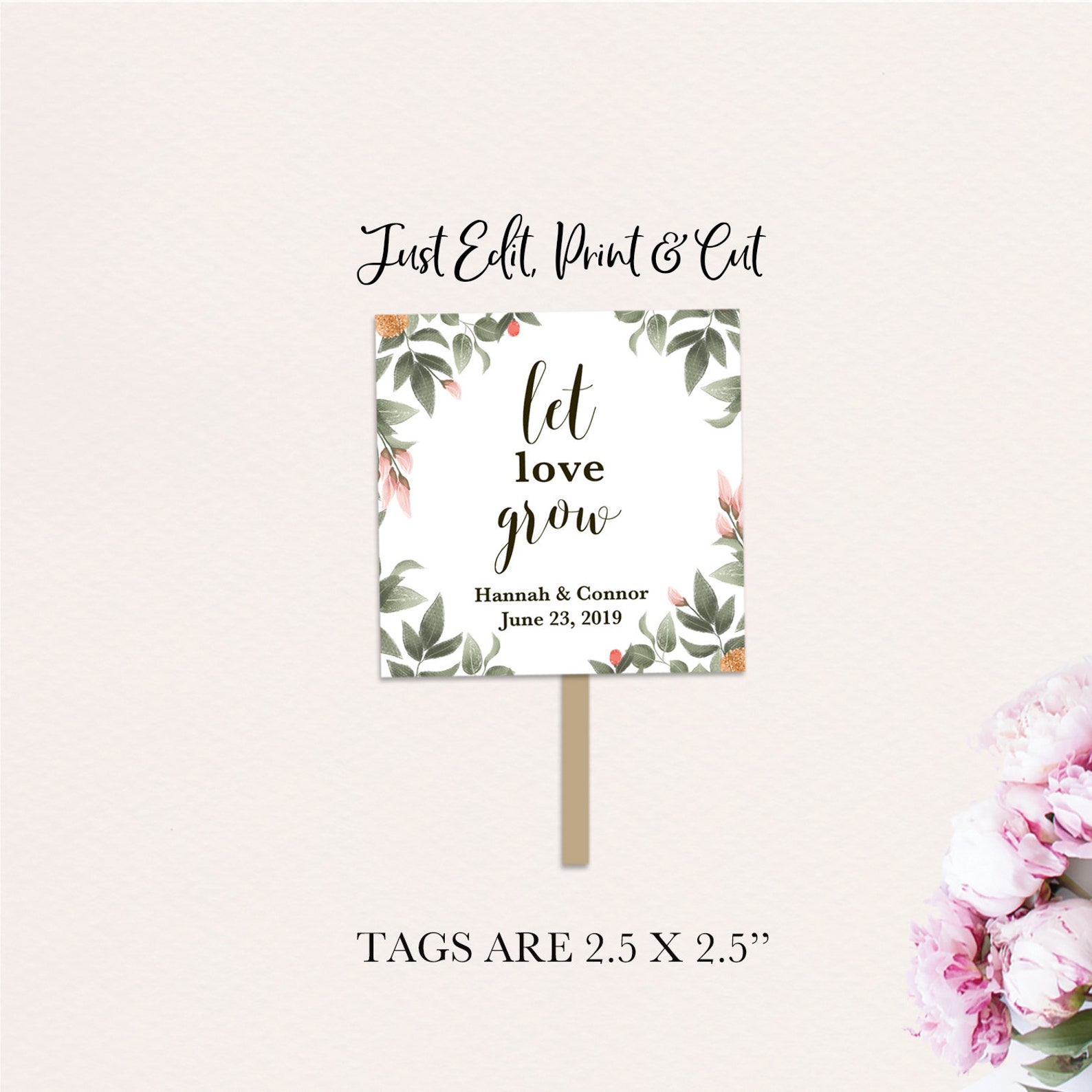 Let Love Grow Tags, Let Love Grow Tag Template, EDITABLE Favor Tags ...