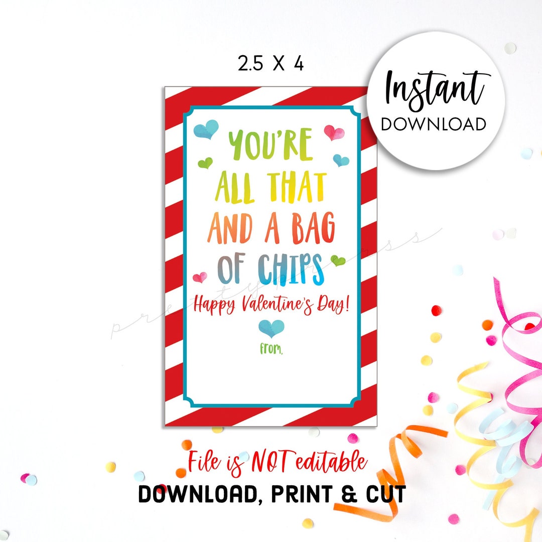 Rainbow Valentine, Chip Bag Printable Valentine, Printable Valentine ...