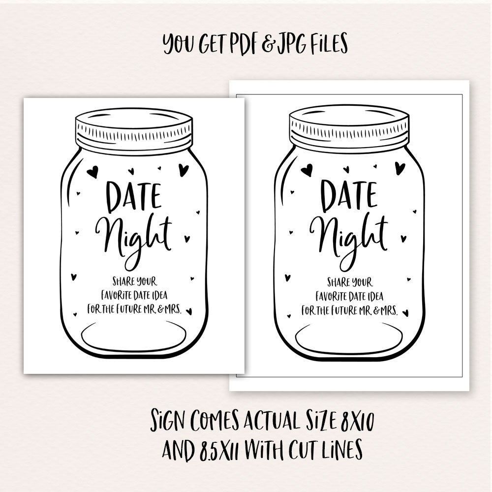 Date Night Jar, Date Jar Sign & Cards, Date Night Idea Card, Date Night ...