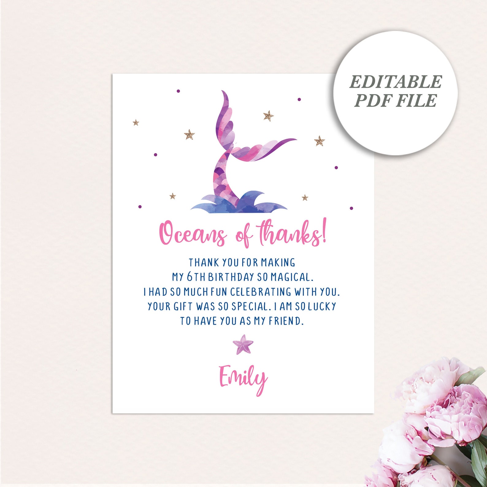 Mermaid Printable Mermaid Thank You Cards Editable Thank You | Etsy