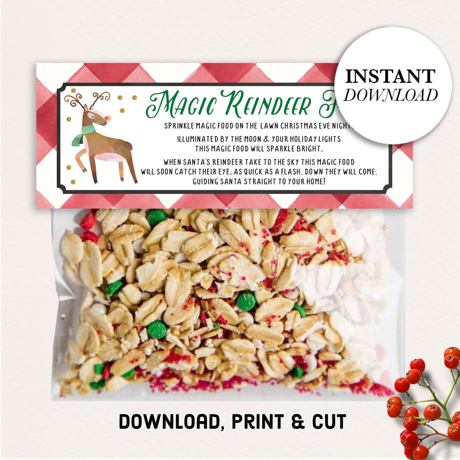 Reindeer Food Printable Printable Holiday Treat Bag Toppers | Etsy