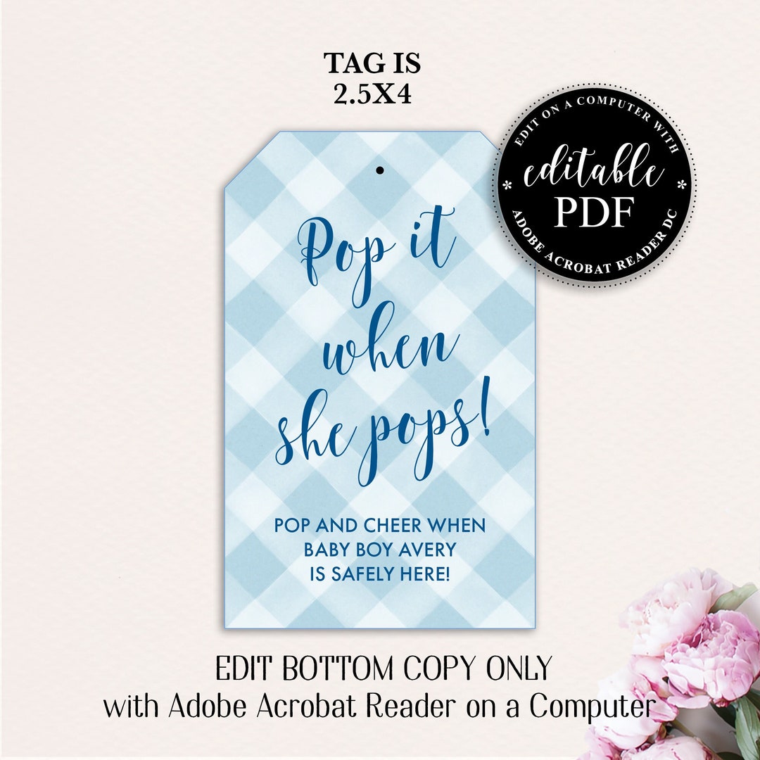 Pop It When She Pops Tags Printable Tag, Boy Baby Shower Favor Tag ...
