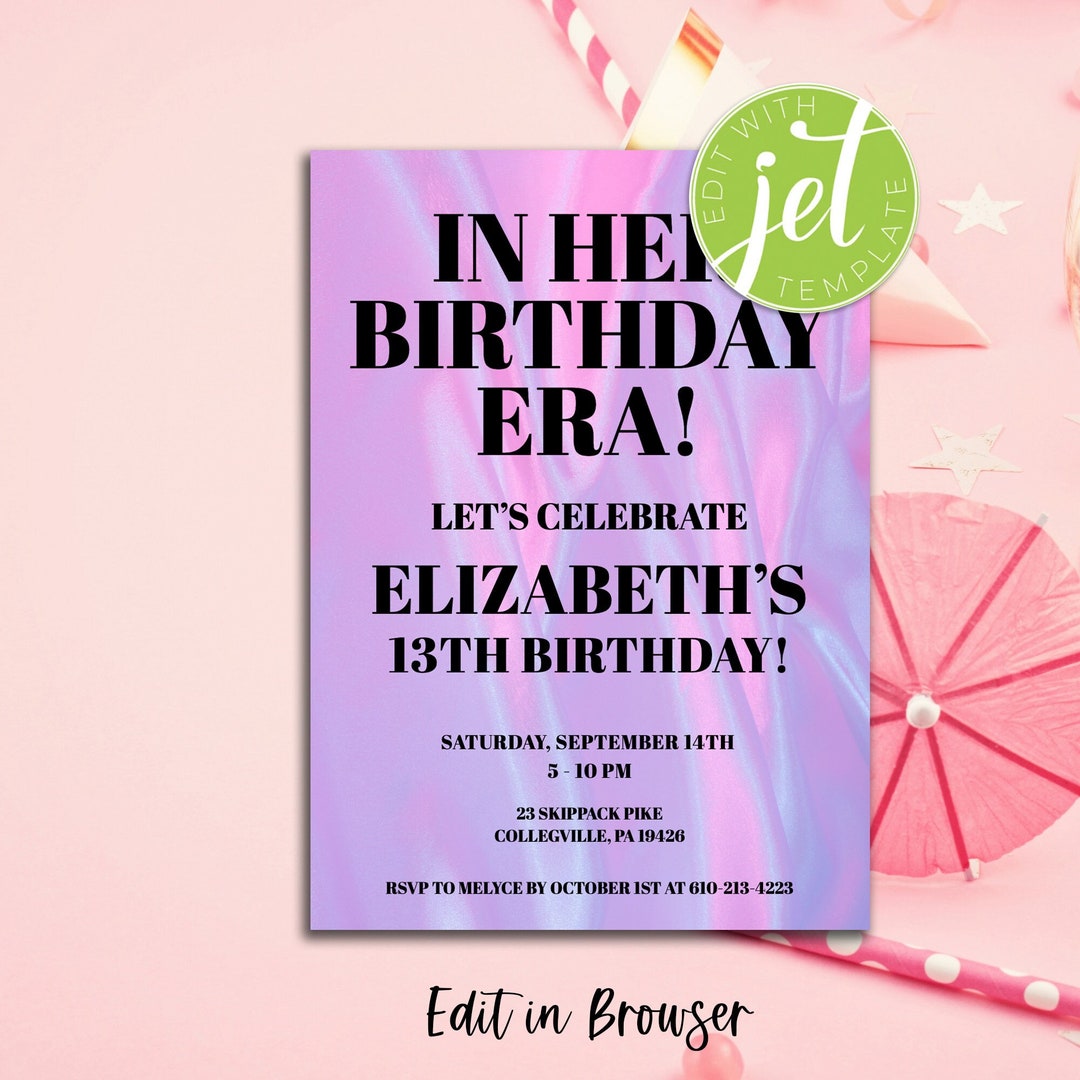 In Her Birthday Era Party Invitation, Era's Birthday Party, Girls ...