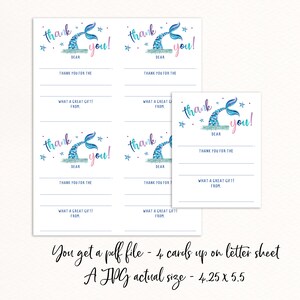 Mermaid Thank You Cards, Instant Download, Kids Fill-in Thank You Card ...
