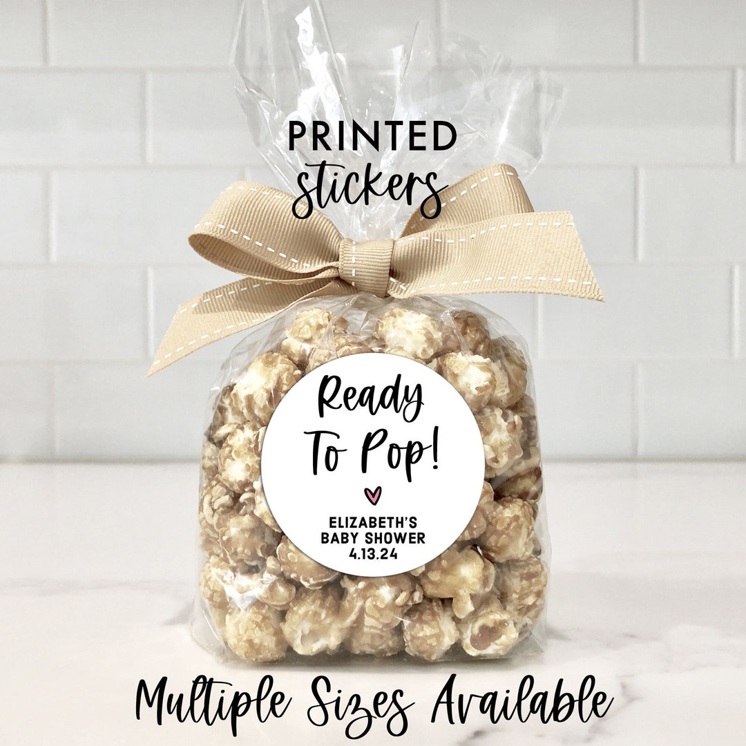 Popcorn Favor Stickers, Round Ready to Pop Labels, Baby Shower Favor ...