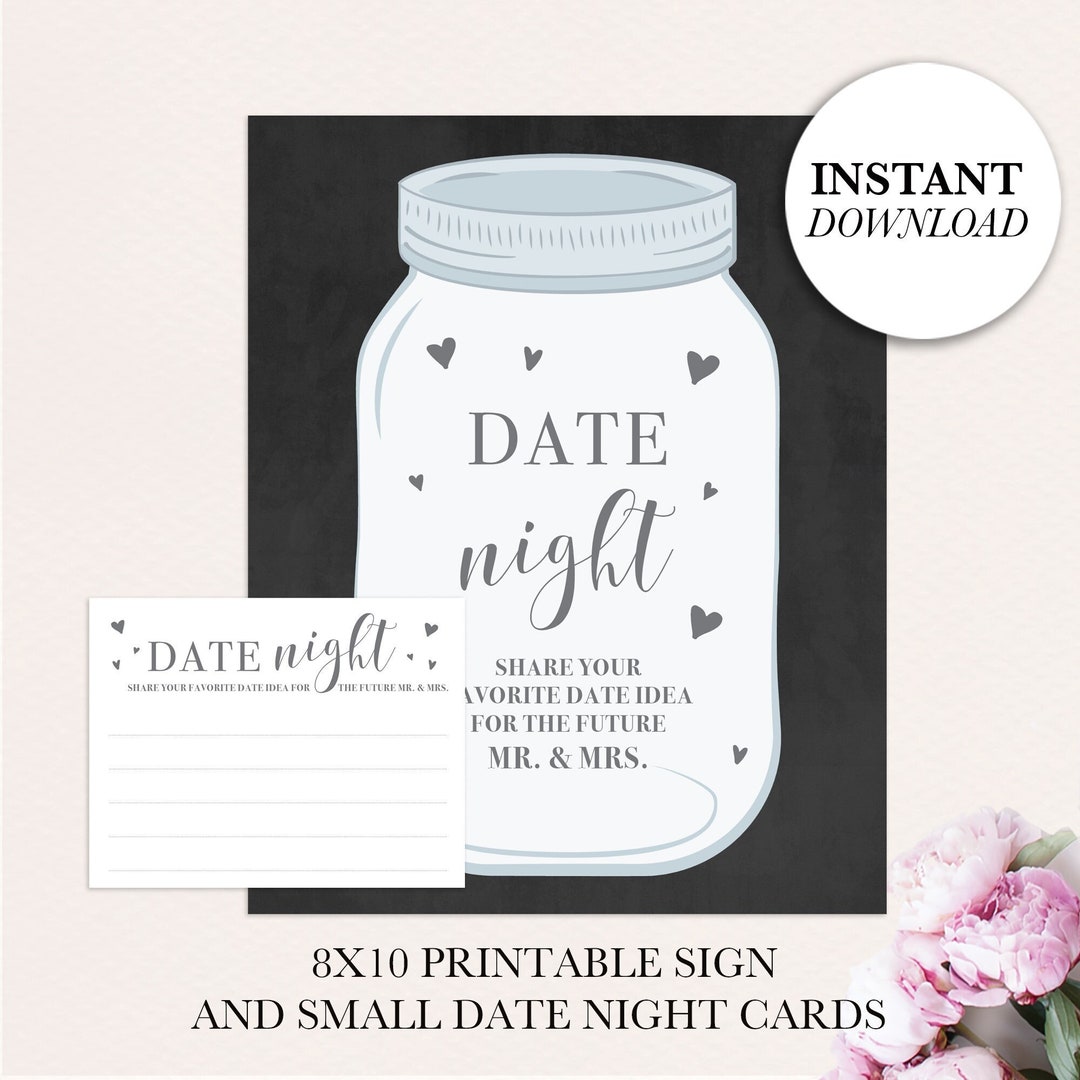 Date Night Sign, Date Night Jar Sign & Cards, Ball Jar, Printable Date ...