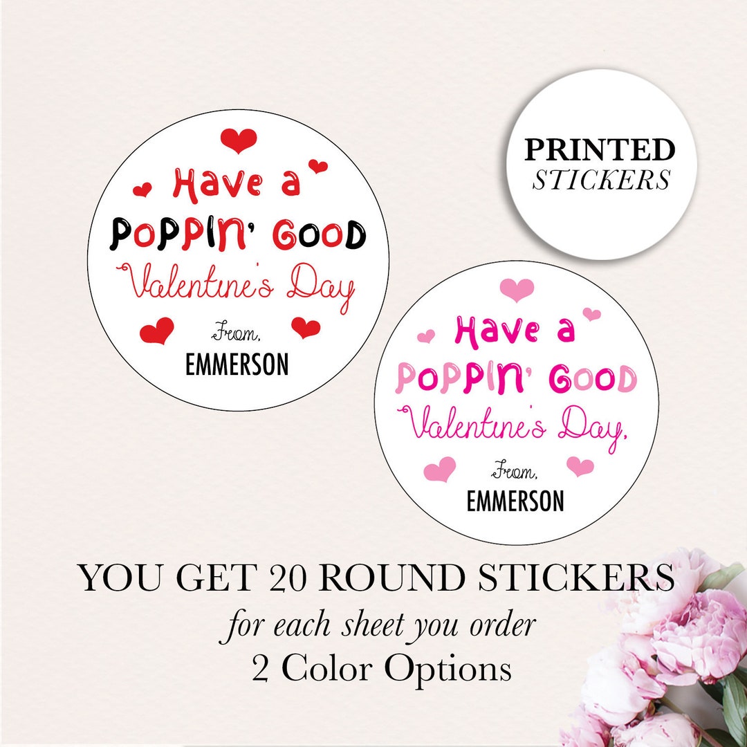 Popcorn Valentine Stickers, Kids Valentine Treat Stickers, Valentine ...