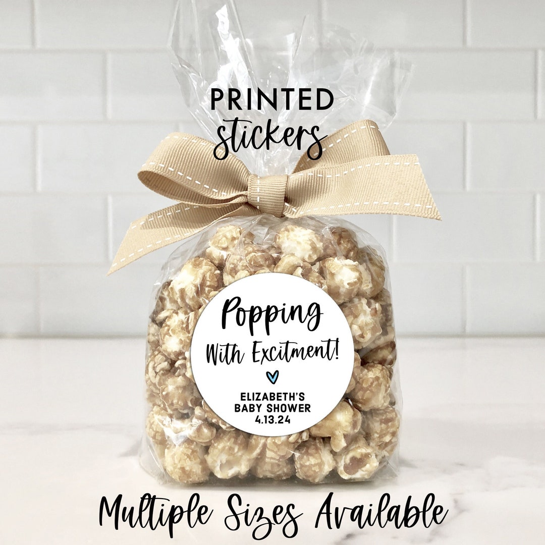 Popping With Excitement, Baby Shower Favor STICKERS, Pop Corn Shower ...