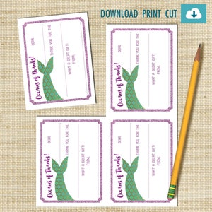 Mermaid Thank You Cards, Instant Download, Kids Fill-in Thank You Card ...