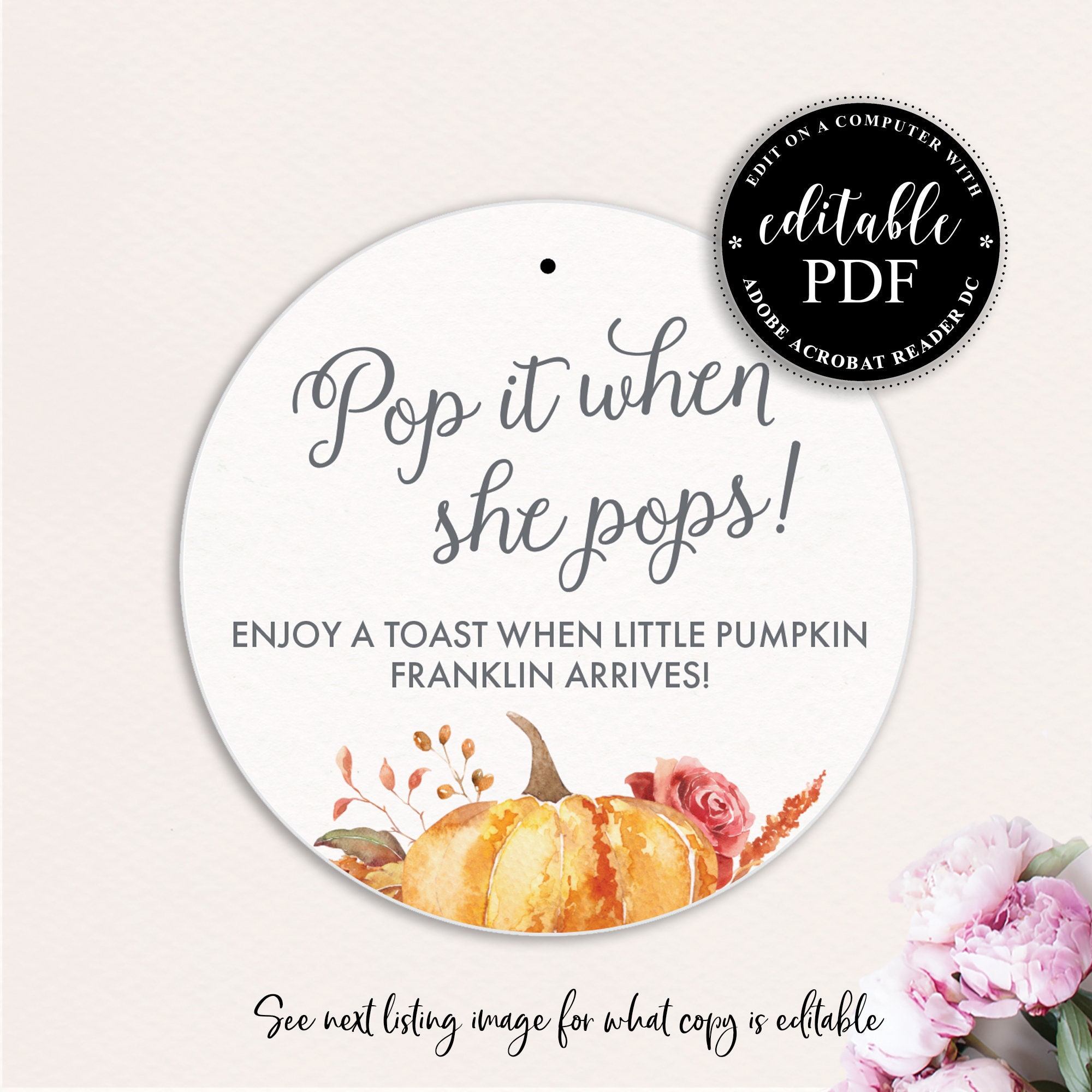 Pop it when she pops download Editable Pumpkin Favor Tag Pop | Etsy