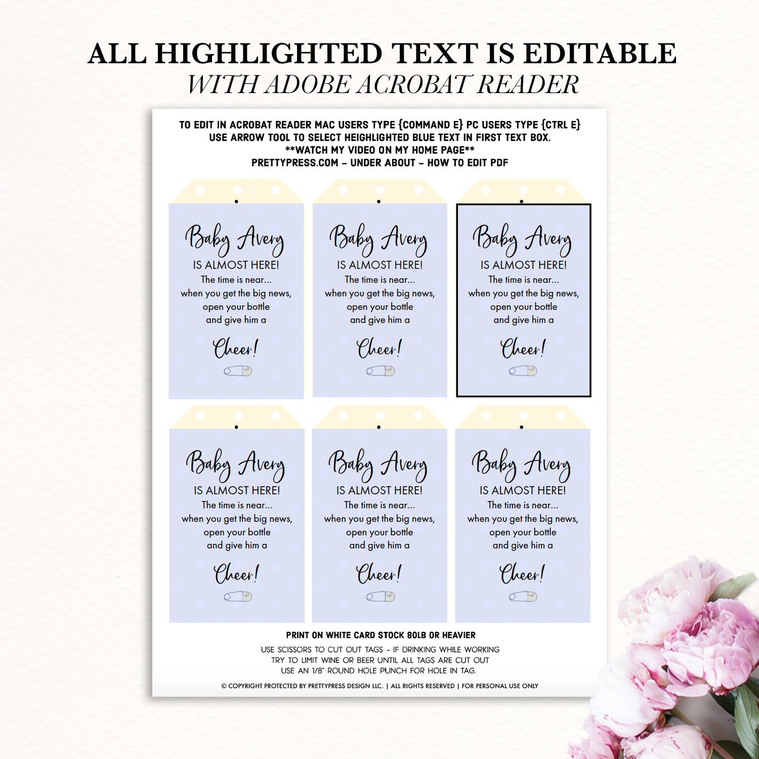 Baby Shower Favor Tags Printable Champagne Baby Shower Tag | Etsy